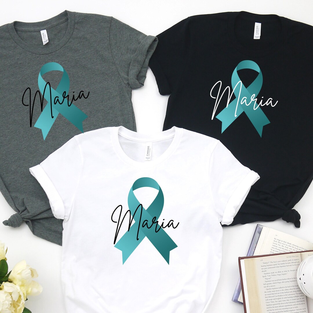 Teal Ribbon Cervical Cancer Shirt • Custom Name Awareness Tee for ...