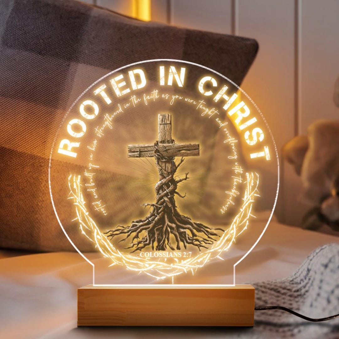 Rooted in Christ Jesus Cross Led Night Light, Christian Gift, Bible ...