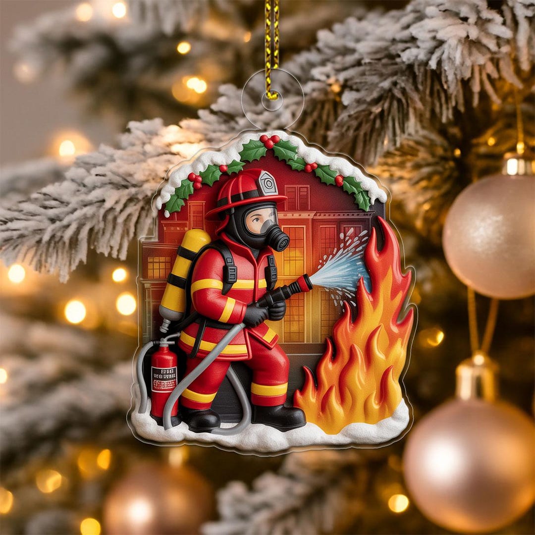 Personalized Firefighter Merry Christmas Acrylic Ornament ...