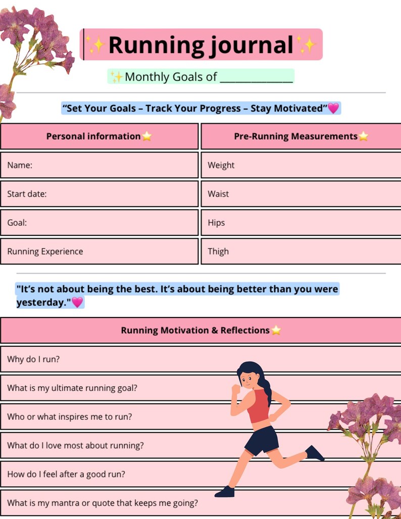 Running Planner Printable Running Log Marathon Training Journal Weekly ...