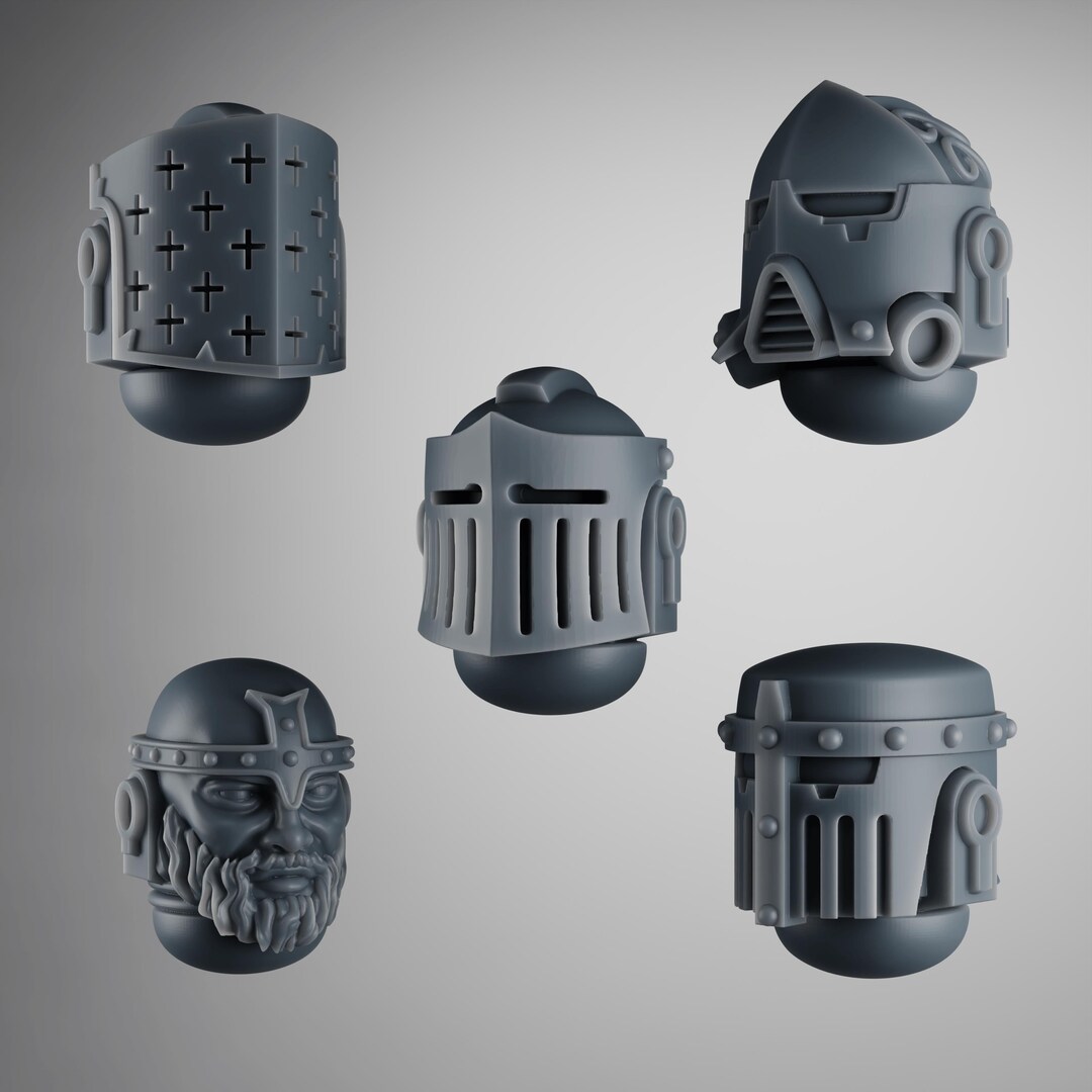 SET 3 - 5 Crusader Helmets – Gothic Heads for Black Faith Warriors ...
