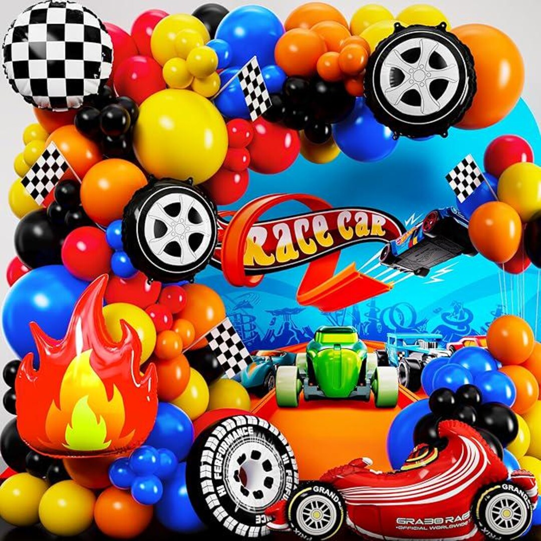 Race Car Balloon Arch Kit With BONUS Flame & Race Car for Hot Wheels ...