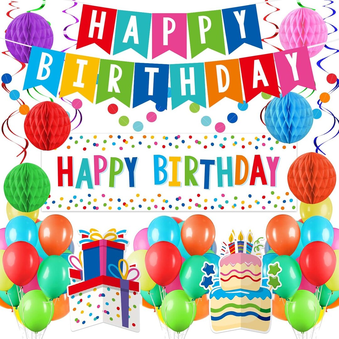 Happy Birthday Decorations Kit: Happy Birthday Banner,birthday Dots ...