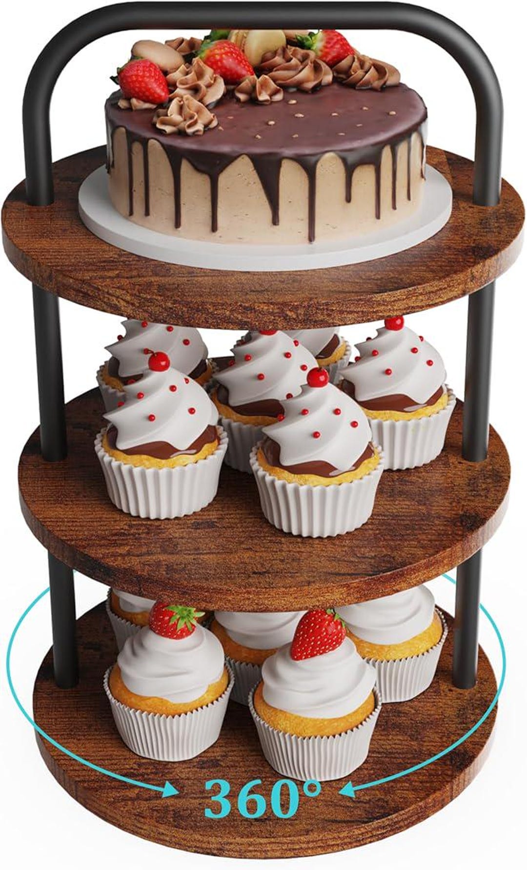 Cupcake Stand, Cupcake Stand for 50 Cupcakes, 3 Tier Rotating Round ...