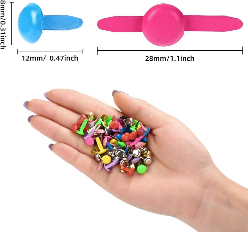 200 Pcs Mini Brads Metal Brad Fasteners Split Pins Pastel, 0.3 X 0.47 ...
