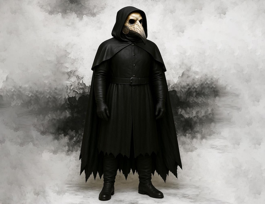 Black Plague Doctor Leather Costume With Beak Mask Cape Costume Gothic ...