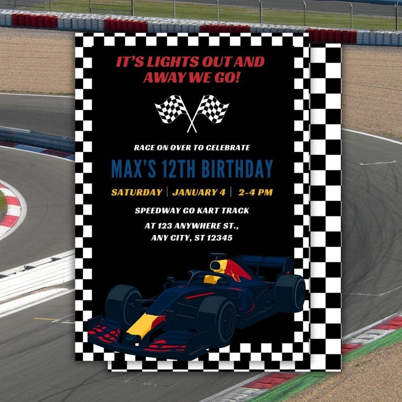 Formula 1 Red Bull Themed Birthday Invitation | Racing Party Template ...
