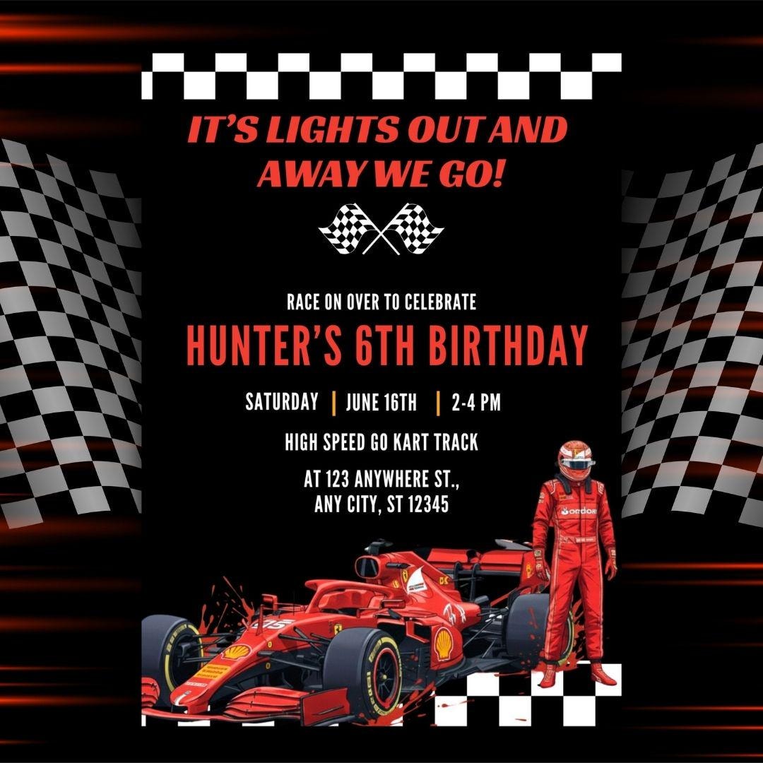 Formula 1 Ferrari Birthday Invitation | Red Race Car Party (digital ...