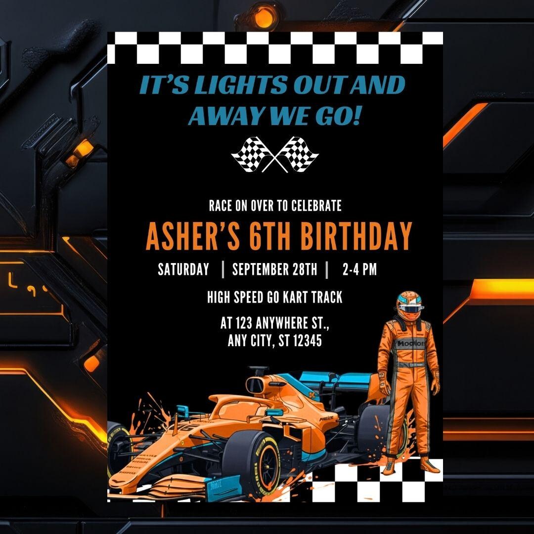 Mclaren F1 Birthday Invitation: Orange Race Car Party (digital Download ...