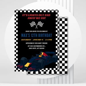 Formula 1 Red Bull Themed Birthday Invitation | Racing Party Template ...