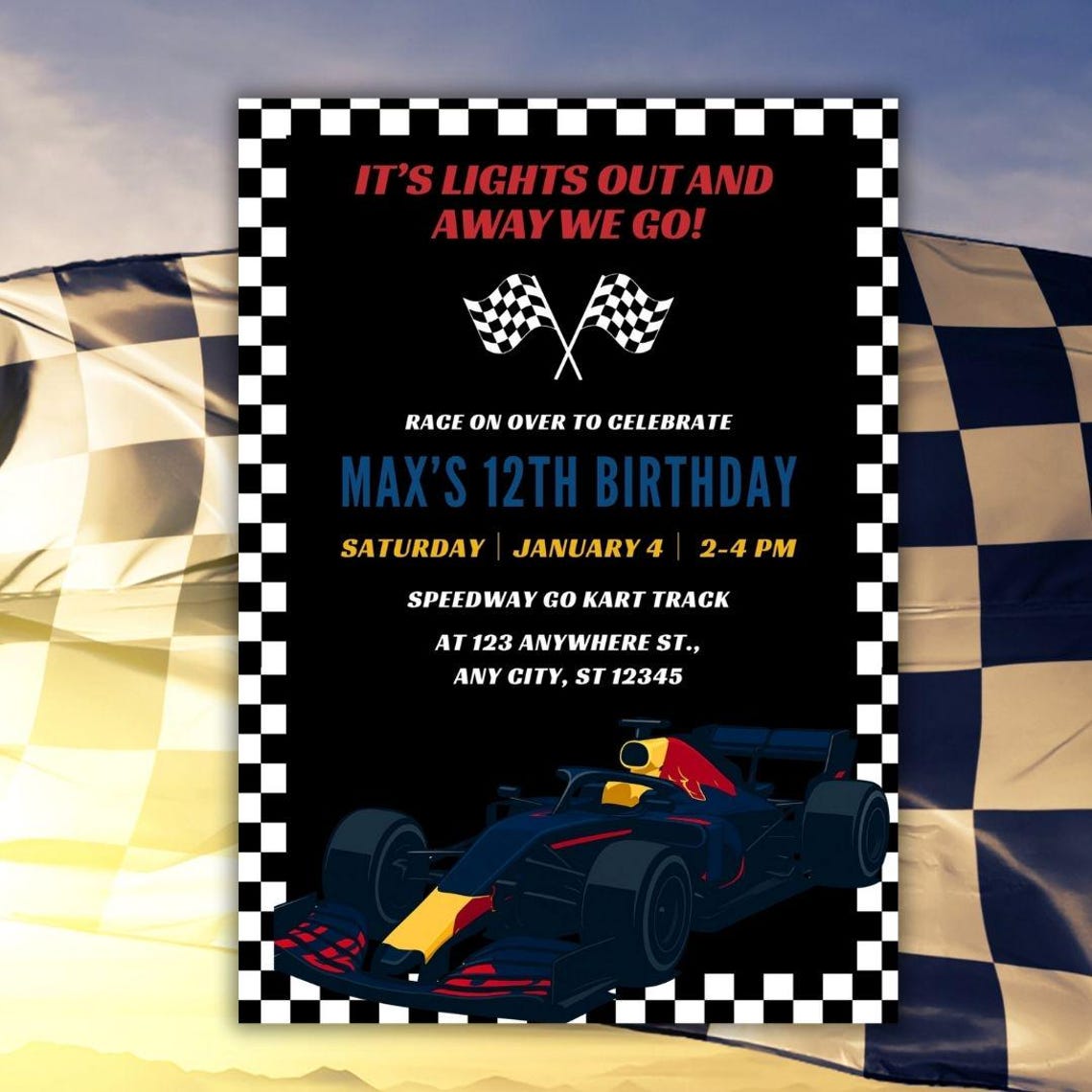 Formula 1 Red Bull Themed Birthday Invitation | Racing Party Template ...