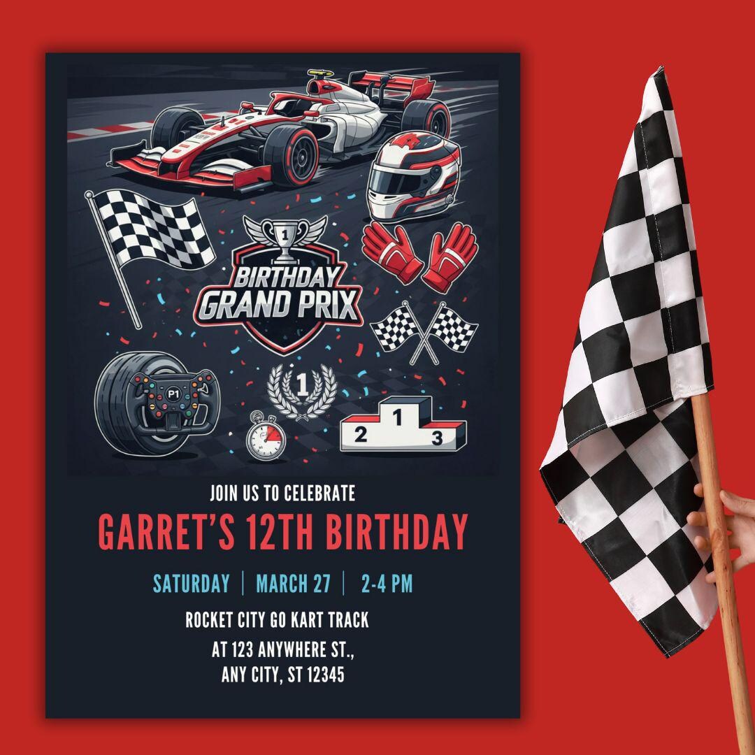 Formula 1 Inspired Birthday Invitation: Race Car Party, Editable Canva ...