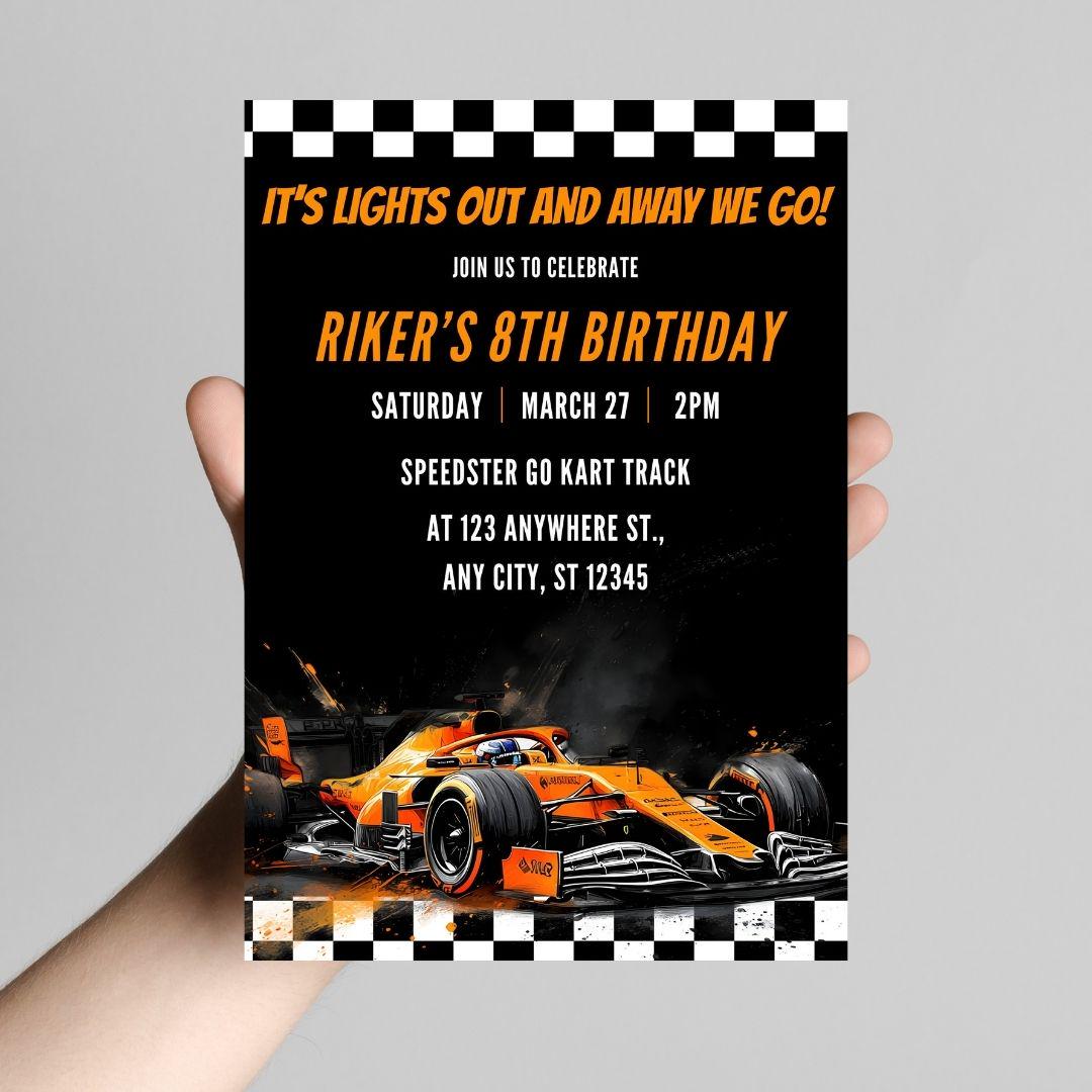 Formula 1 Birthday Invitation: Orange Race Car Party (digital Download ...