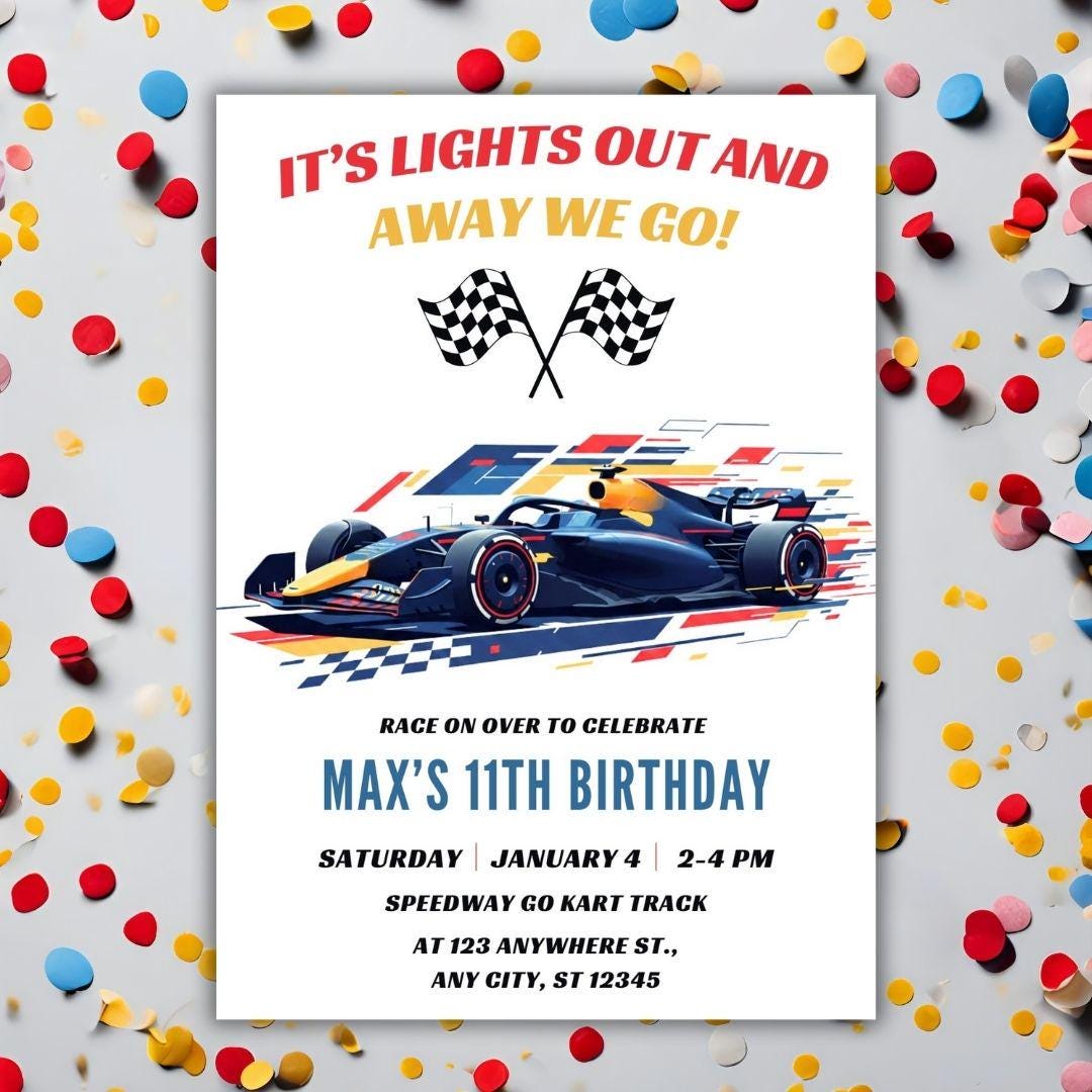 Formula 1 Red Bull Themed Birthday Invitation | Racing Party Template ...