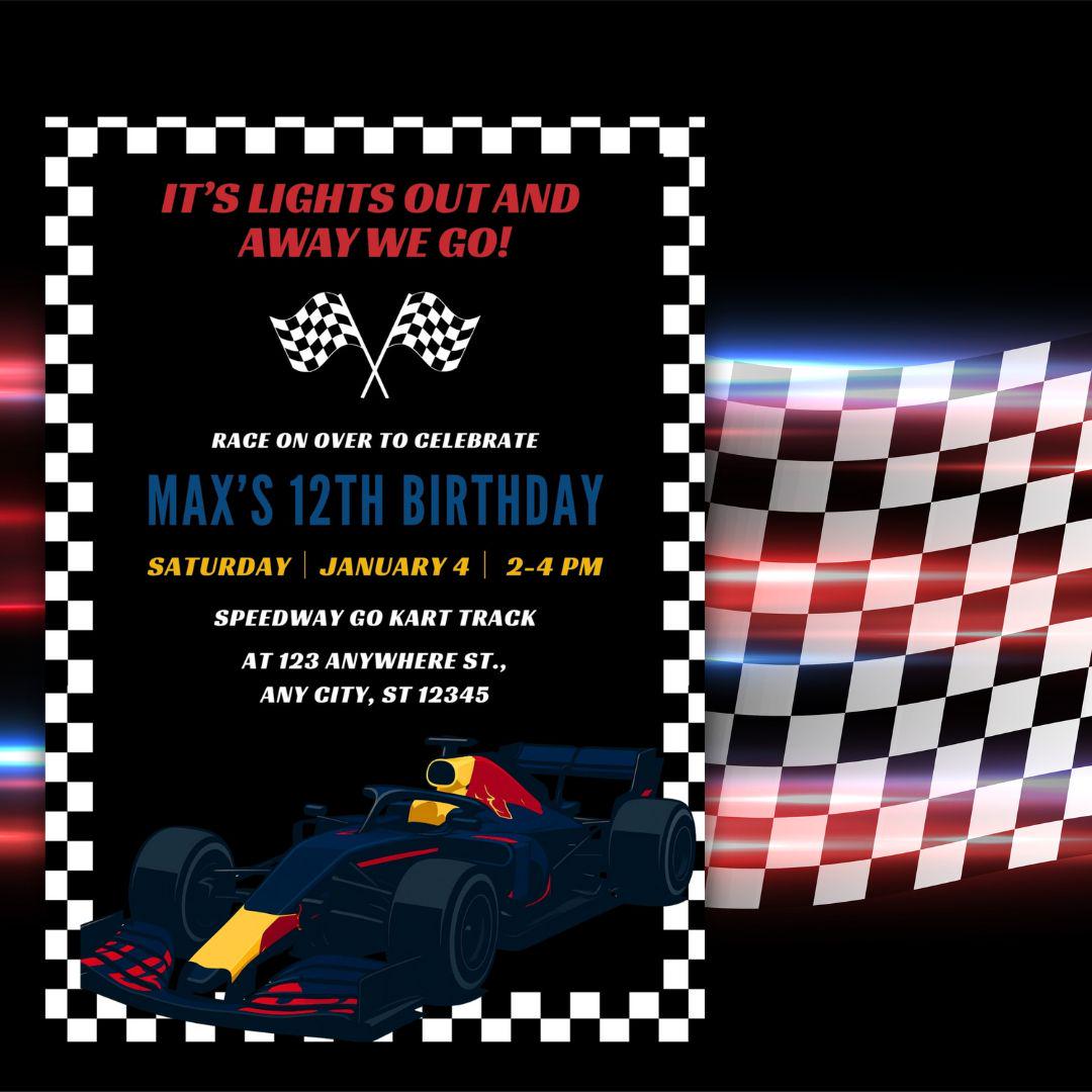 Formula 1 Red Bull Themed Birthday Invitation | Racing Party Template ...