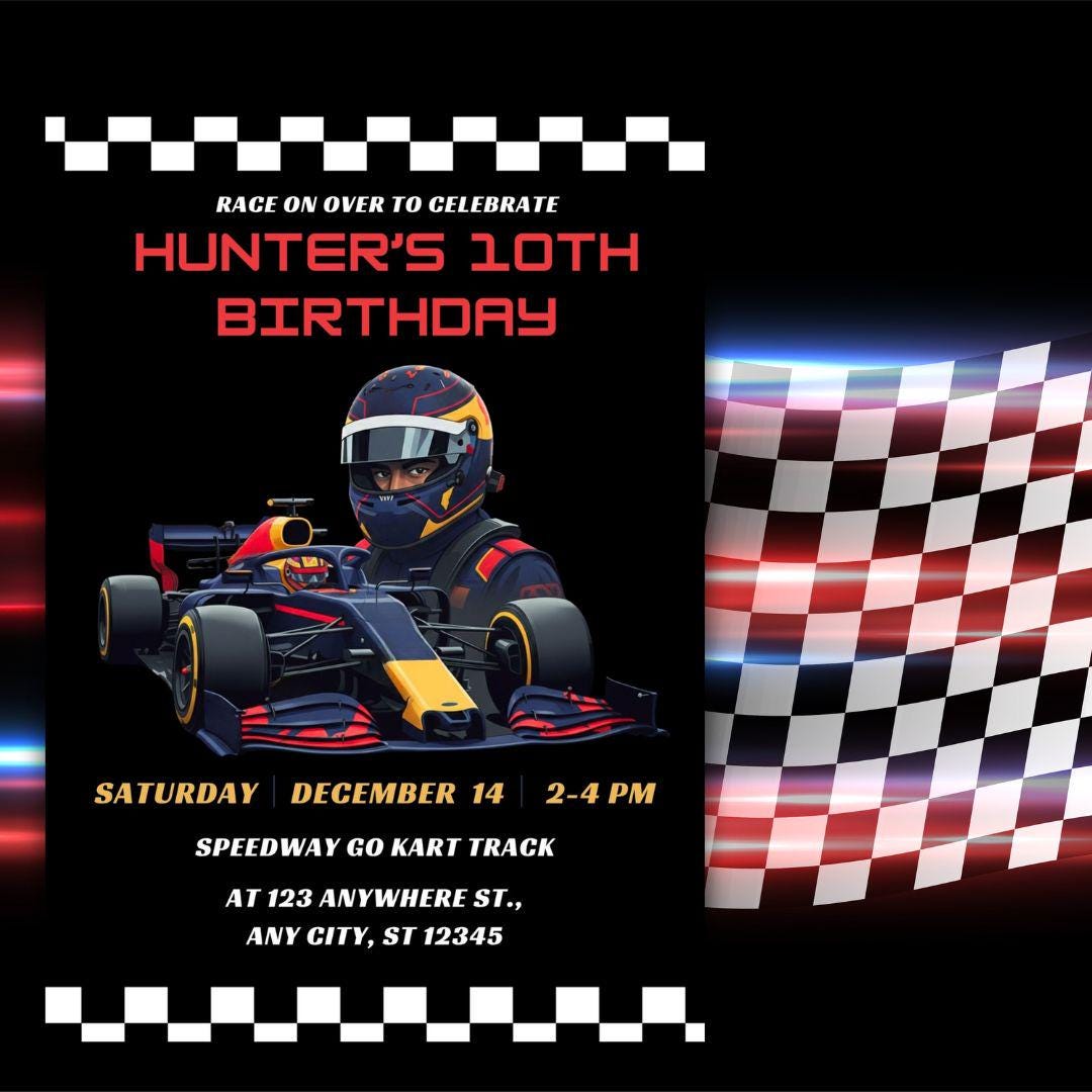 Formula 1 Red Bull Themed Birthday Invitation | Racing Party Template ...
