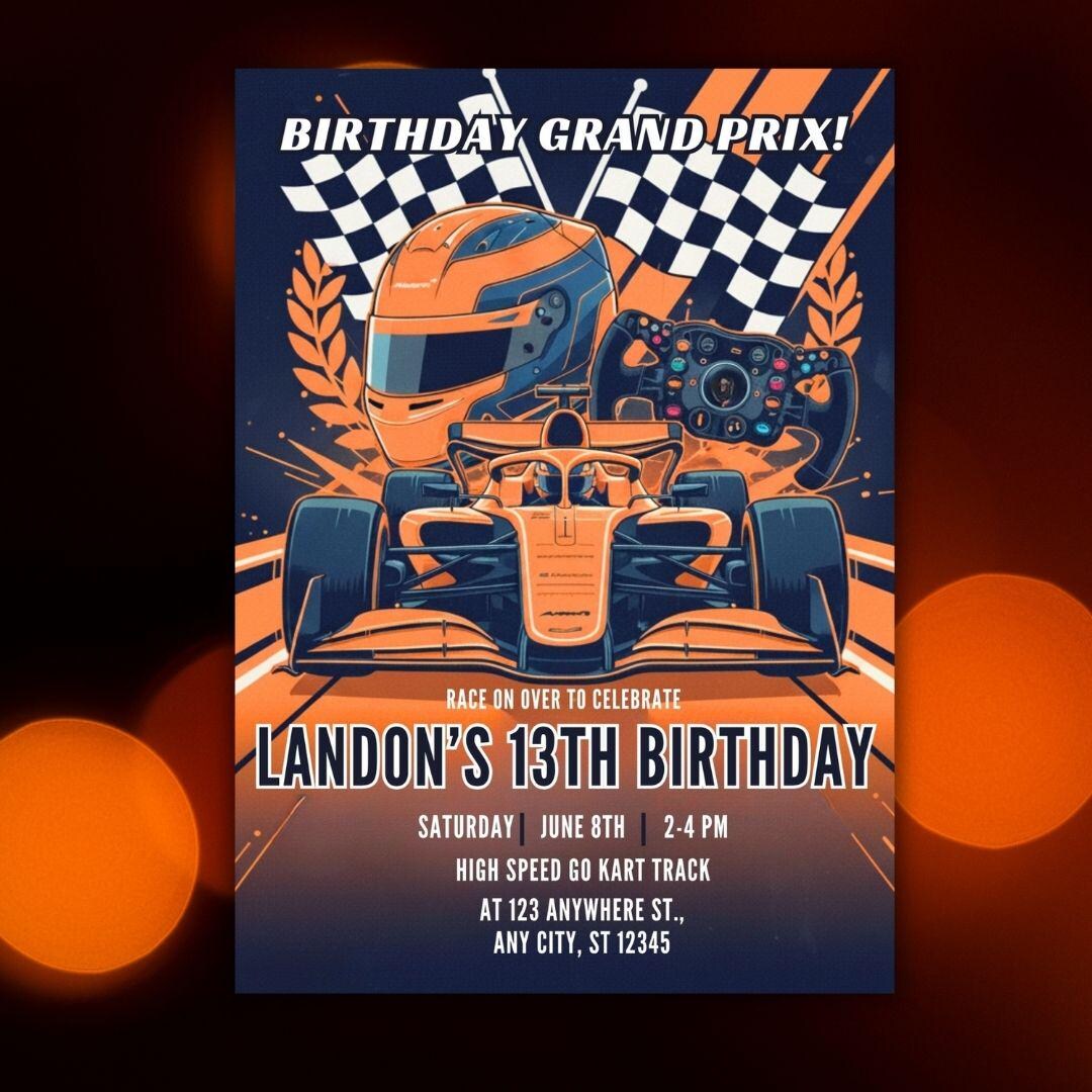 F1 Race Car Birthday Invitation: Mclaren Theme (digital Download ...