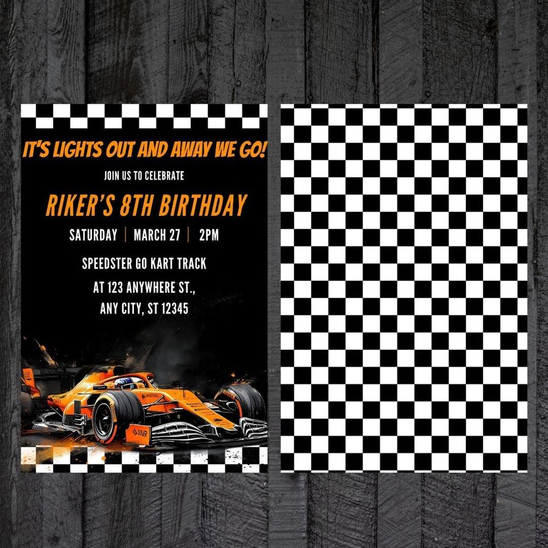 Formula 1 Birthday Invitation: Orange Race Car Party (digital Download ...