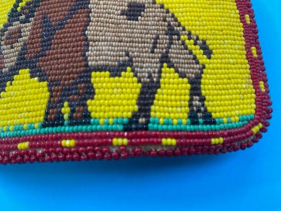 Native American Pictorial Beaded Buckle Bison Buffalo - Gem