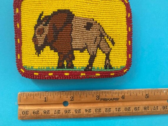 Native American Pictorial Beaded Buckle Bison Buffalo - Gem