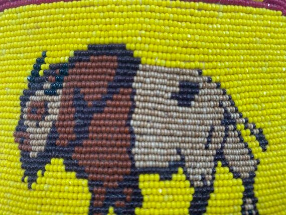 Native American Pictorial Beaded Buckle Bison Buffalo - Gem