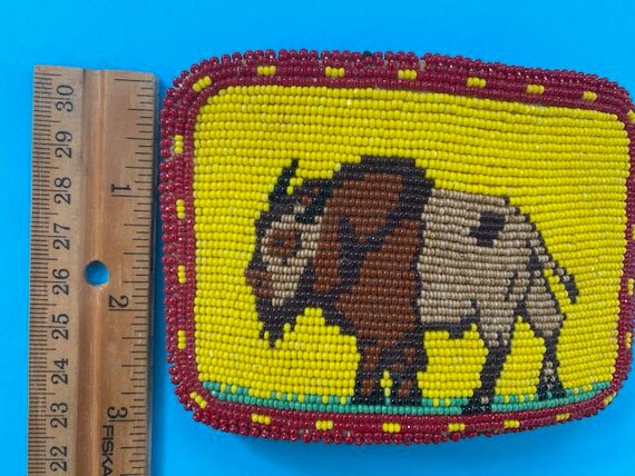 Native American Pictorial Beaded Buckle Bison Buffalo - Gem