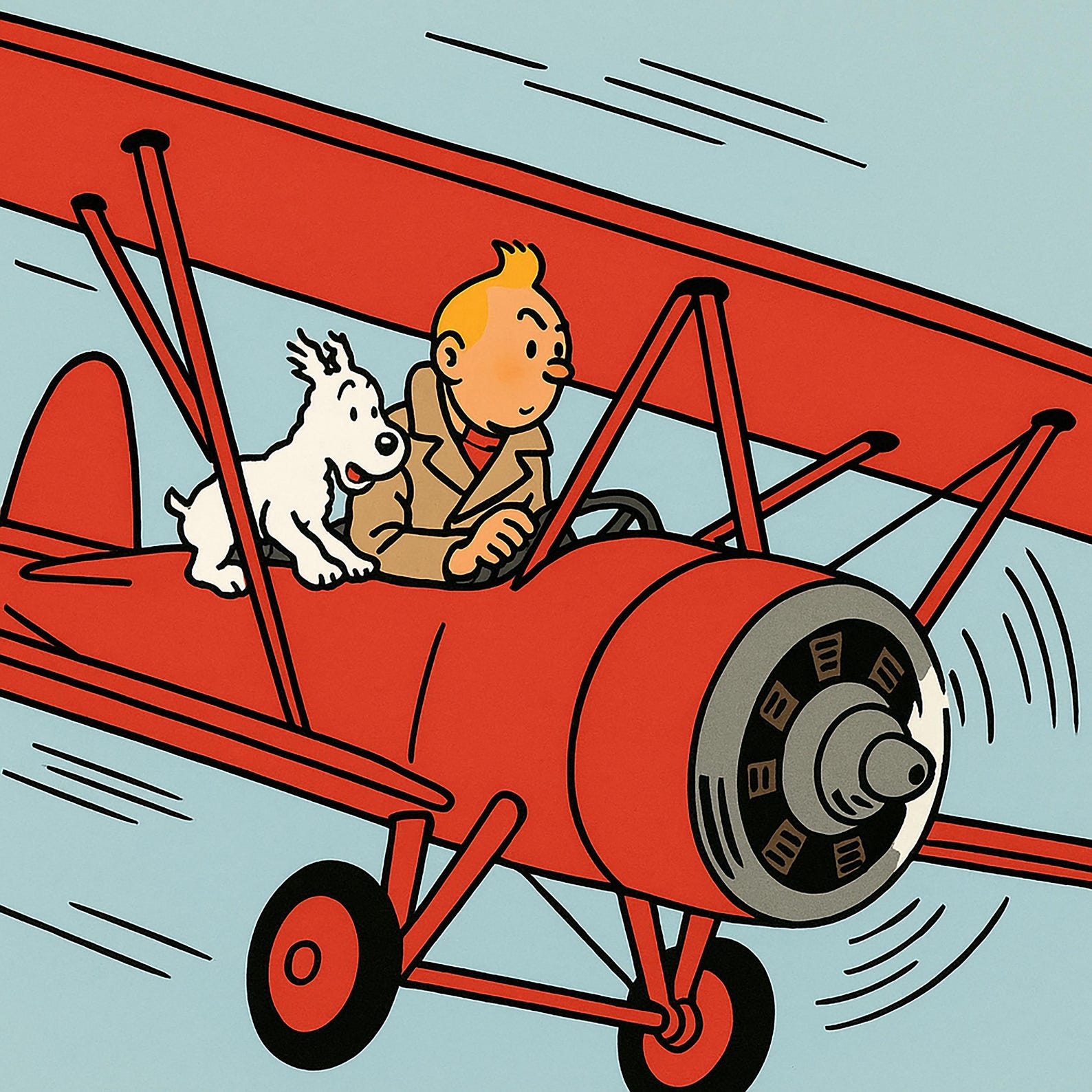 Tintin and Snowy Flying Biplane Art Print – Vintage Comic Style ...