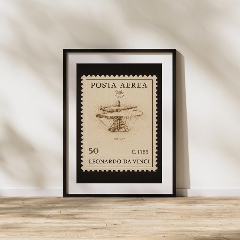 Leonardo Da Vinci Airmail Stamp Print – Vite Aerea Vintage Italian ...