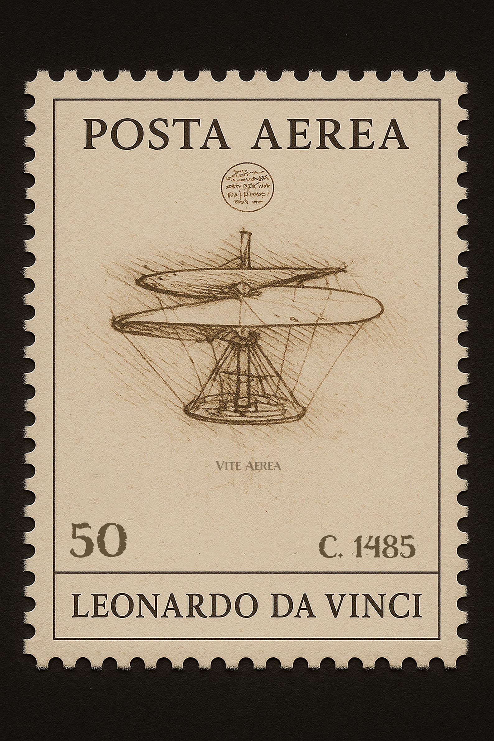 Leonardo Da Vinci Airmail Stamp Print – Vite Aerea Vintage Italian ...