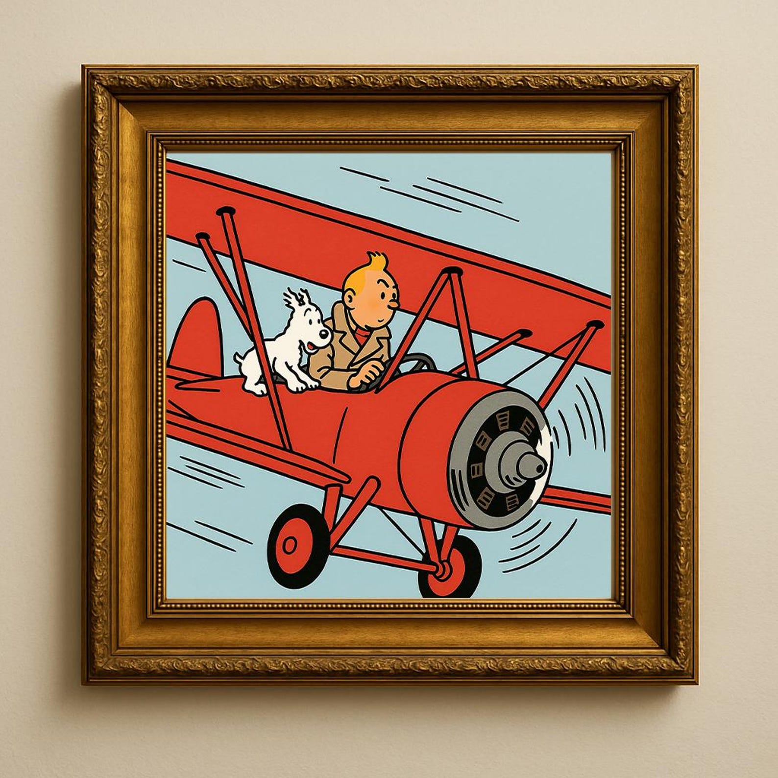 Tintin and Snowy Flying Biplane Art Print – Vintage Comic Style ...