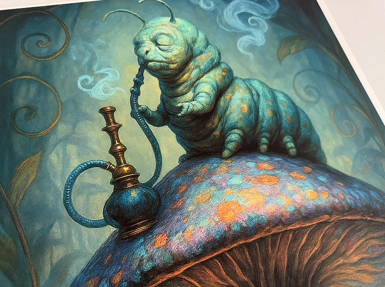 Mushroom Caterpillar Art Print: Alice in Wonderland Psychedelic ...