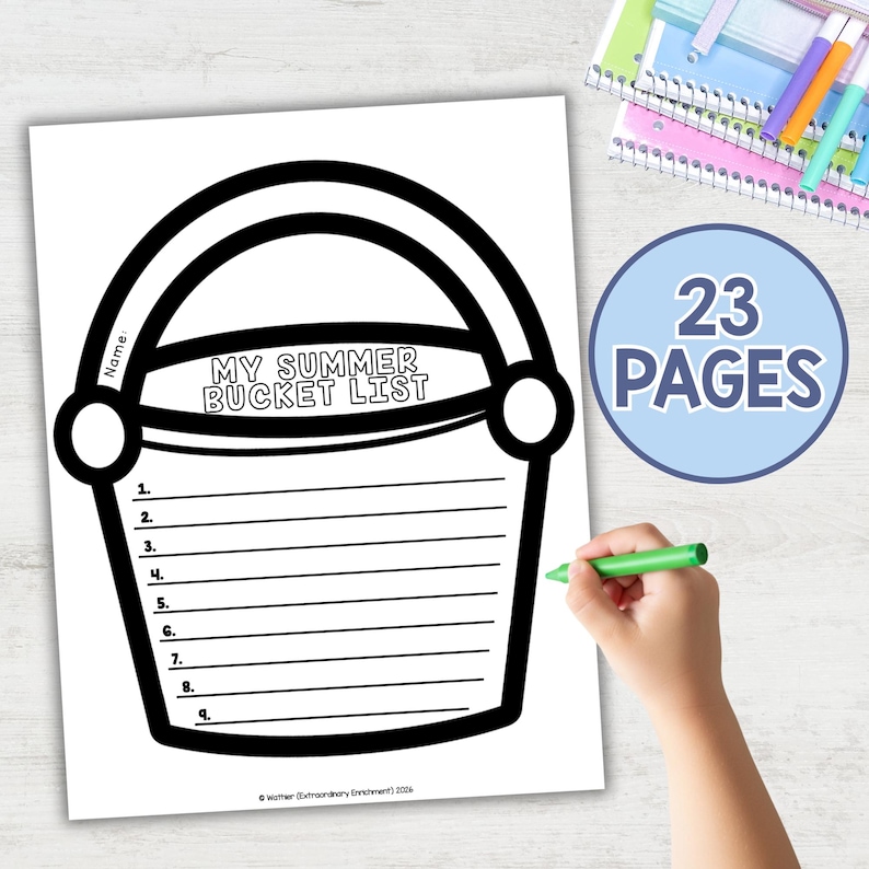 Summer Bucket List Craft Activity, Kids Writing Drawing Coloring Paper ...