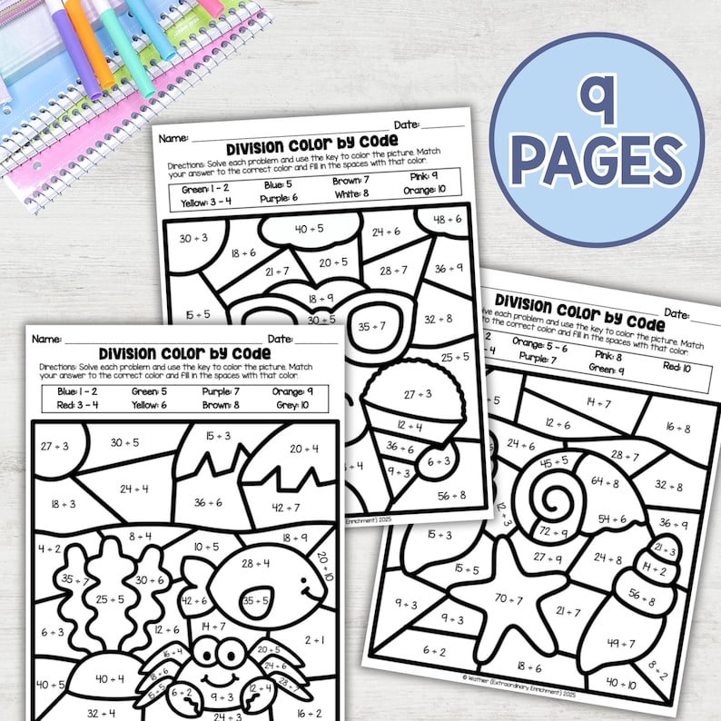 Summer Activities for Kids Division Color by Number Worksheets Math ...