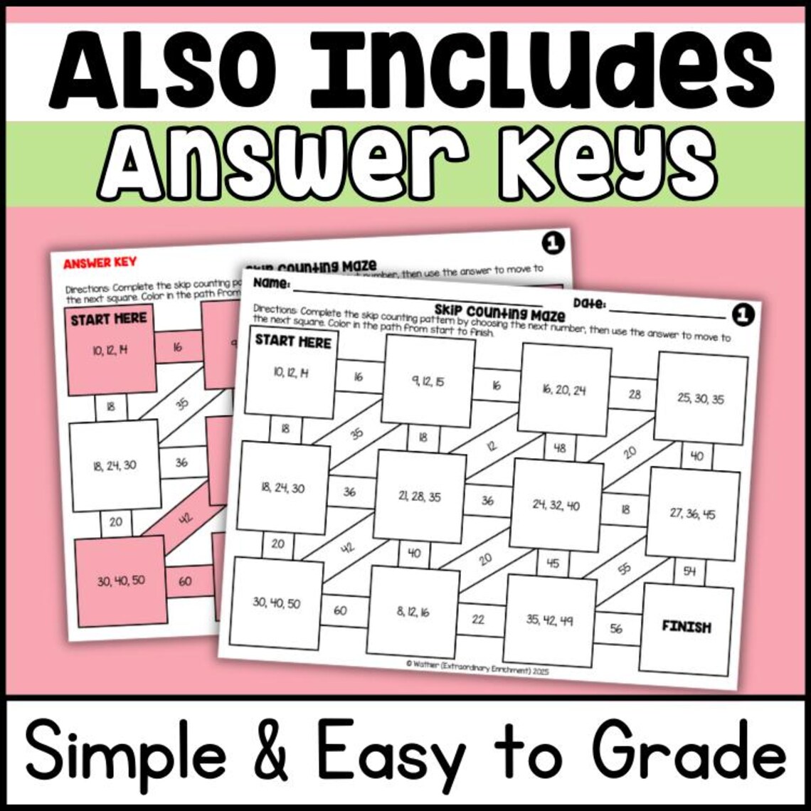 Skip Counting Multiplication Maze: 2nd-3rd Grade Math Worksheets - Etsy