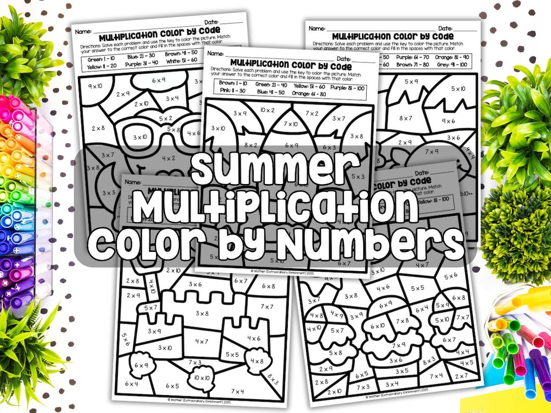 Summer Color by Number Multiplication Summer Math Color by Code ...