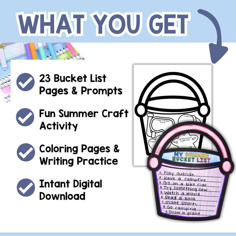 Summer Bucket List Craft Activity, Kids Writing Drawing Coloring Paper ...