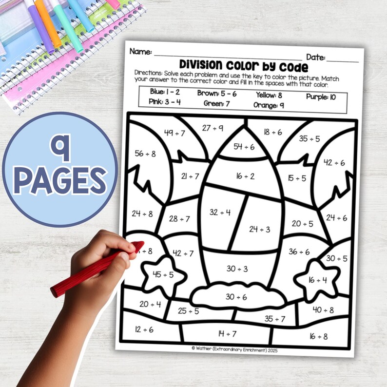 Summer Activities for Kids Division Color by Number Worksheets Math ...