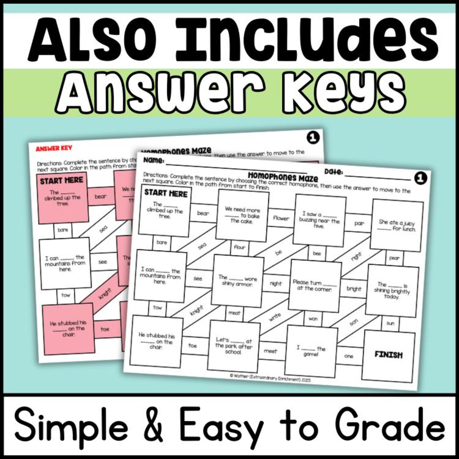 Homophones Worksheets Maze Activity | 2nd & 3rd Grade ELA | Homophone ...