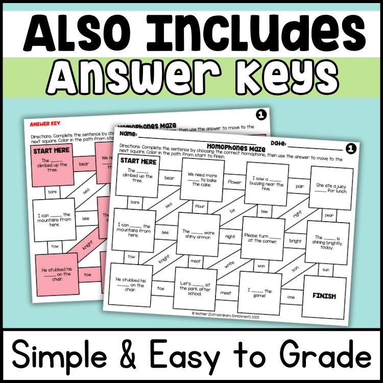Homophones Worksheets Maze Activity | 2nd & 3rd Grade ELA | Homophone ...