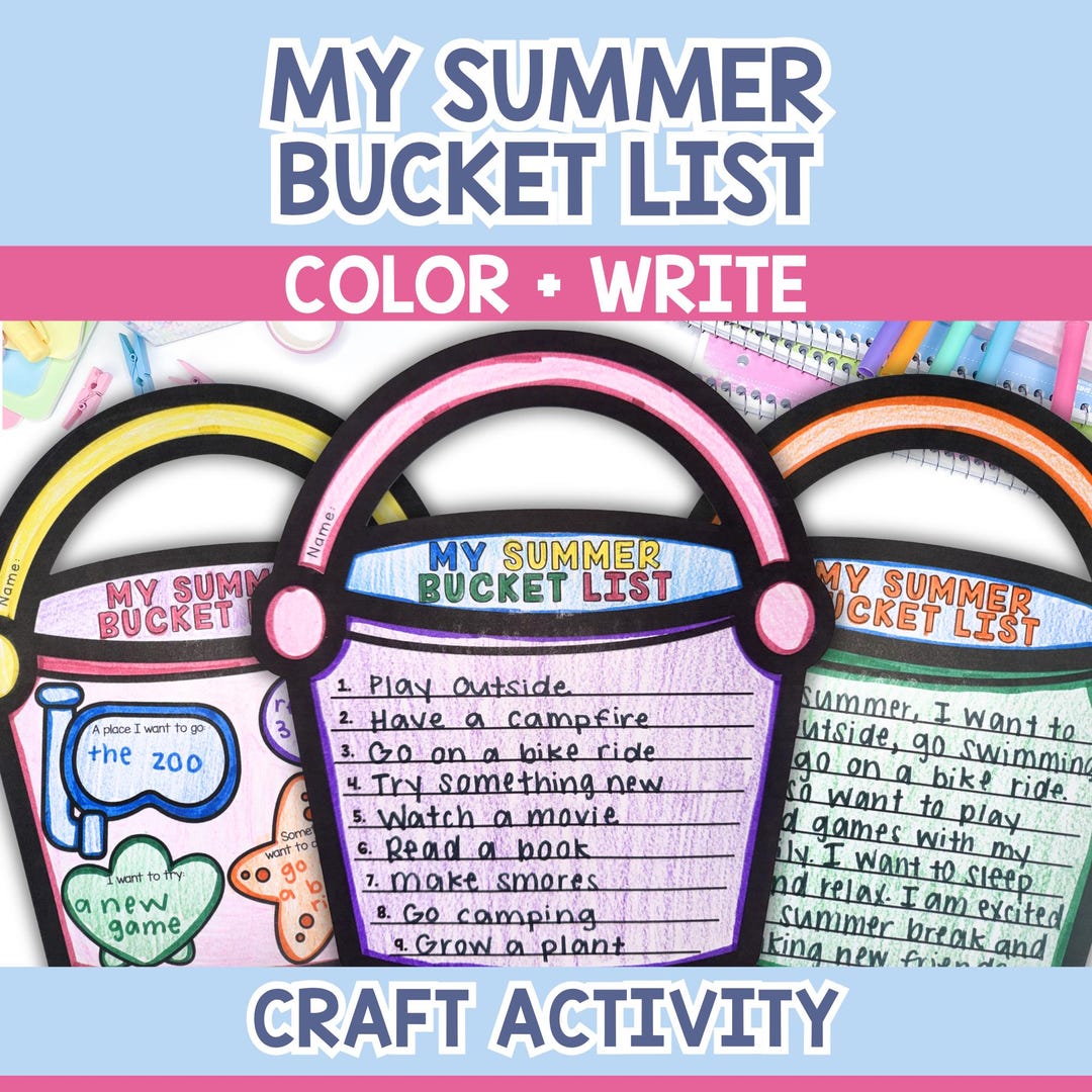 Summer Bucket List Craft Activity, Kids Writing Drawing Coloring Paper ...
