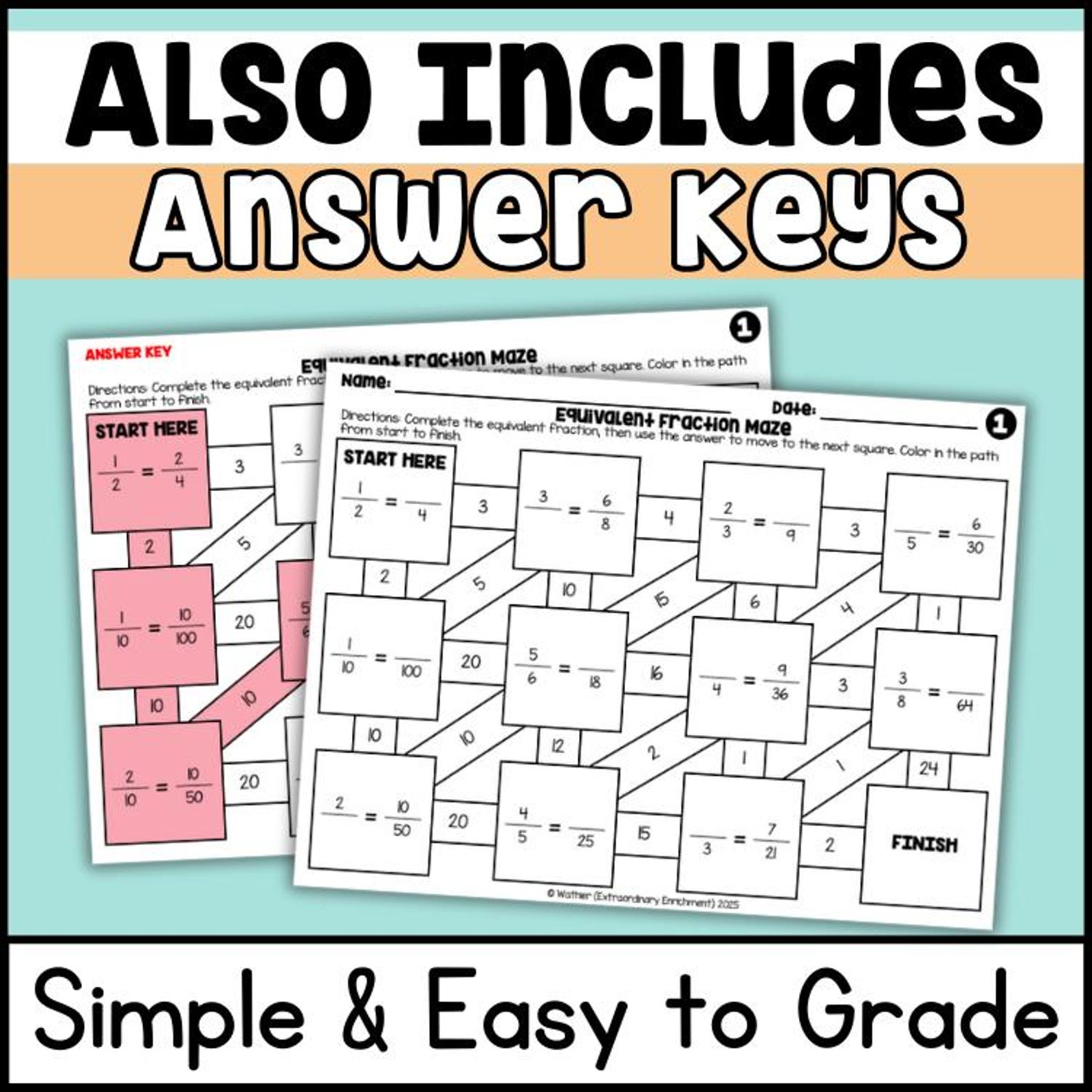 Equivalent Fractions Worksheets Maze Using Multiplication & Division ...
