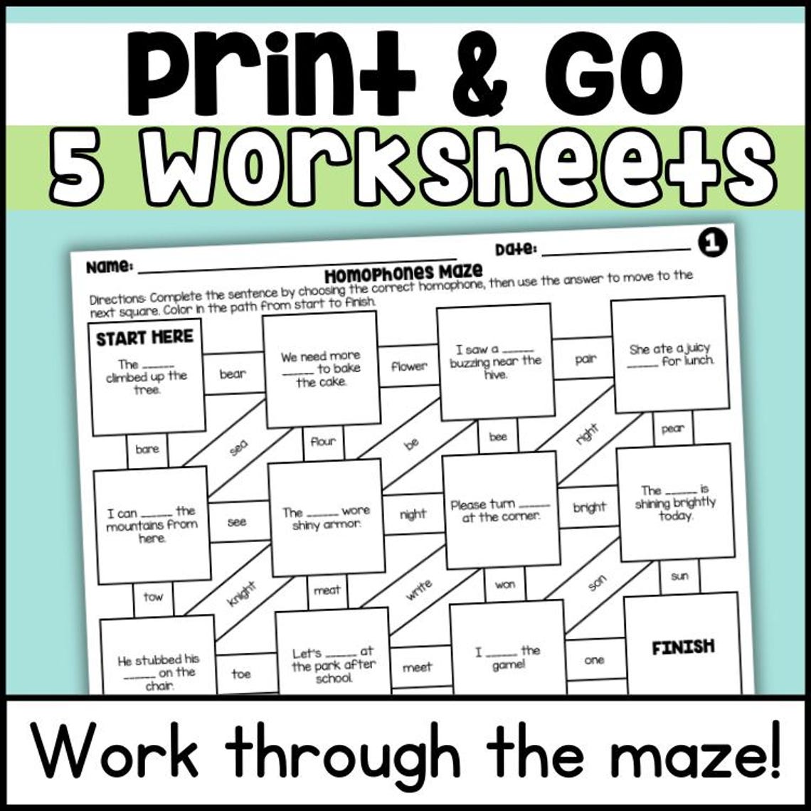 Homophones Worksheets Maze Activity | 2nd & 3rd Grade ELA | Homophone ...