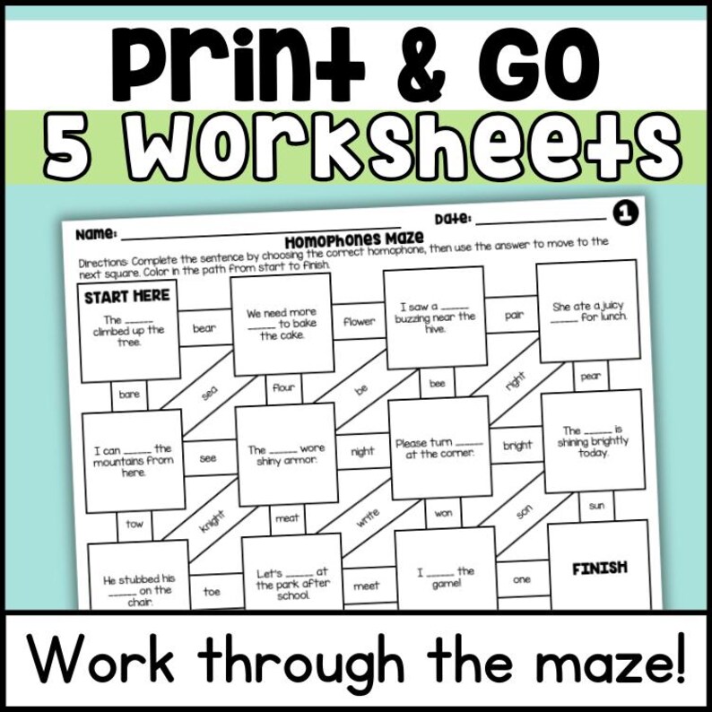 Homophones Worksheets Maze Activity | 2nd & 3rd Grade ELA | Homophone ...