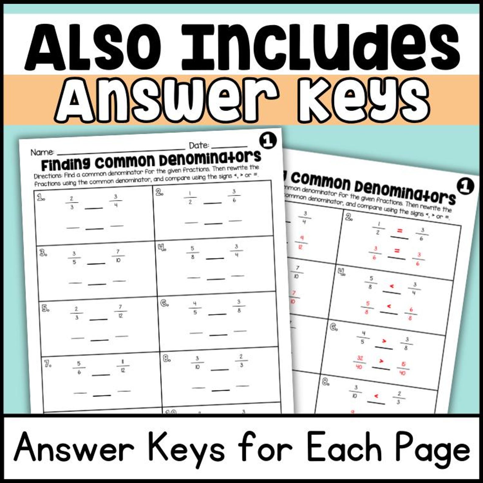 Finding Common Denominators Worksheets | Least Common Multiple ...
