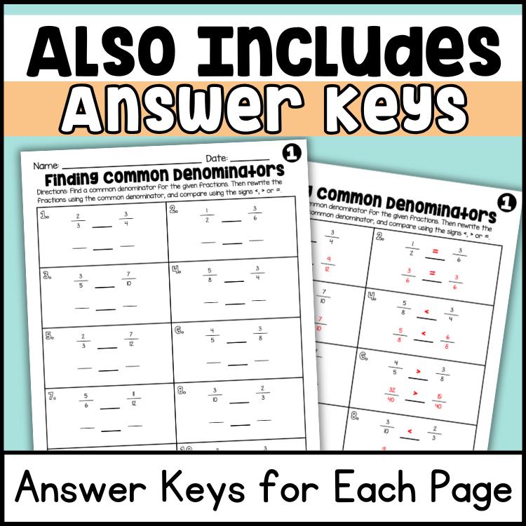 Finding Common Denominators Worksheets | Least Common Multiple ...