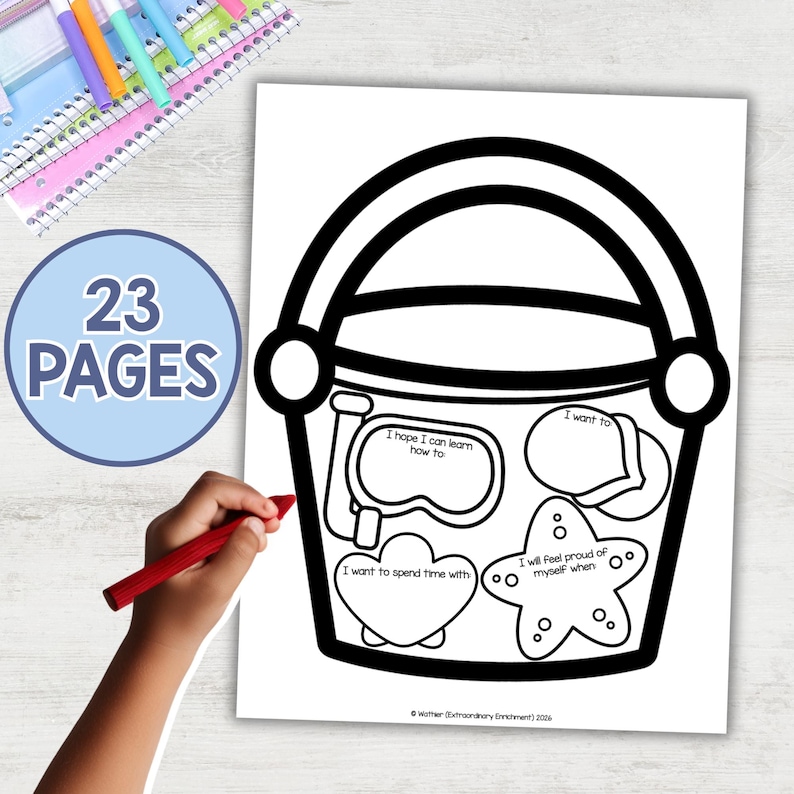 Summer Bucket List Craft Activity, Kids Writing Drawing Coloring Paper ...