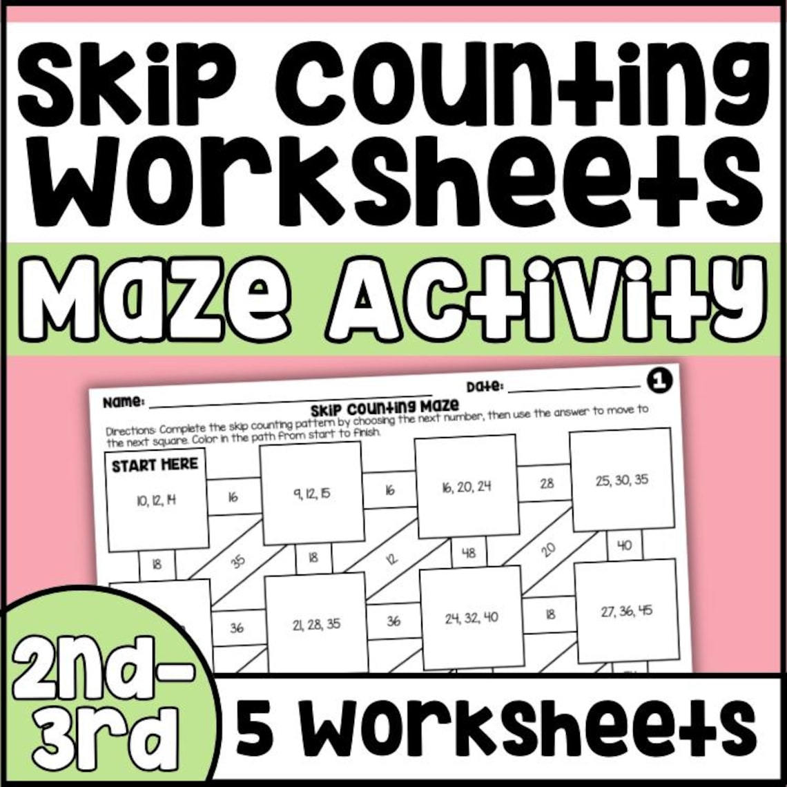 Skip Counting Worksheets Multiplication Maze 2nd & 3rd Grade Math ...