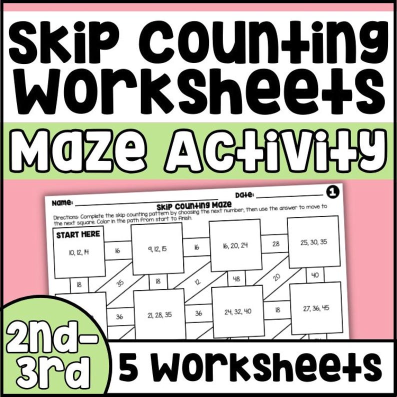 Skip Counting Multiplication Maze: 2nd-3rd Grade Math Worksheets - Etsy