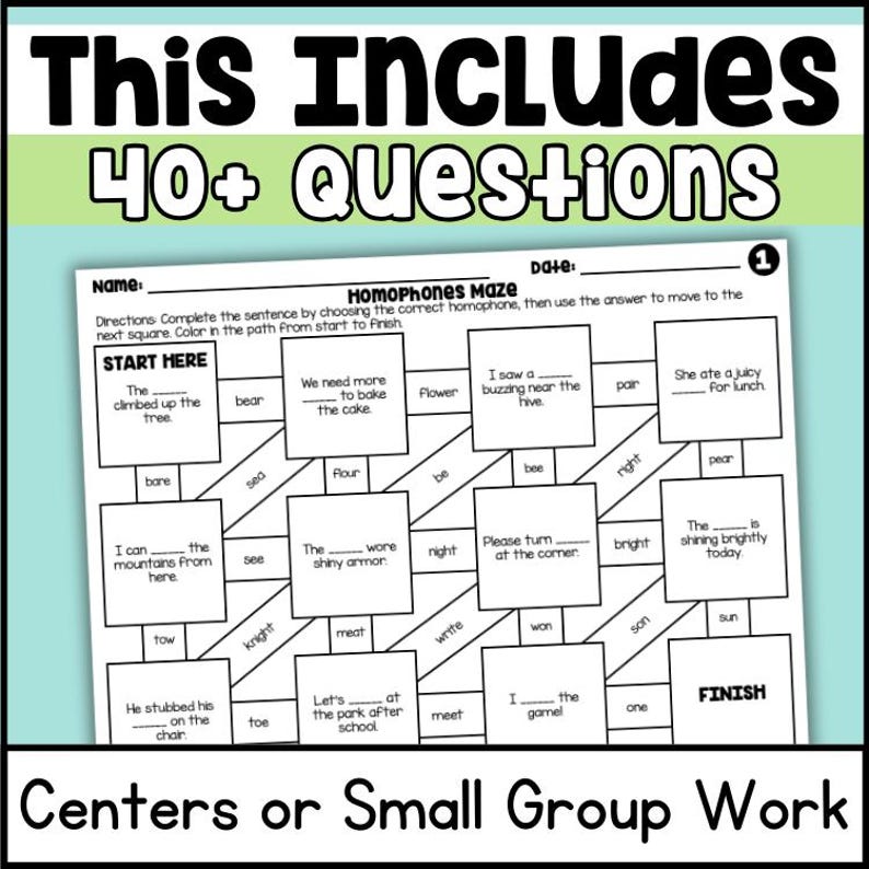 Homophones Worksheets Maze Activity | 2nd & 3rd Grade ELA | Homophone ...