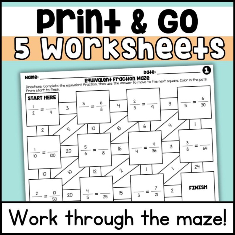 Equivalent Fractions Worksheets Maze Using Multiplication & Division ...